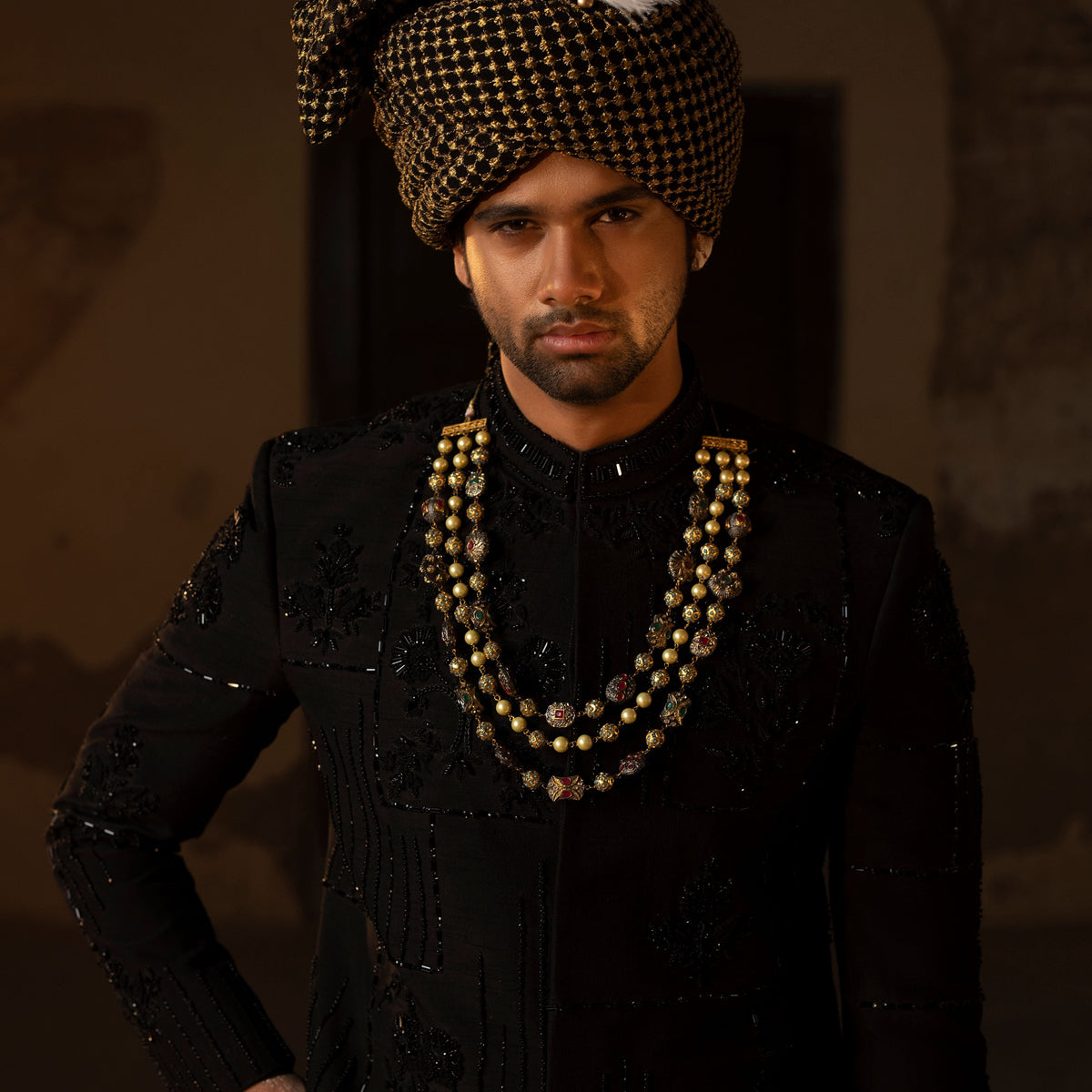 Black A Symmetric Sherwani – Zaid Bin Saeed